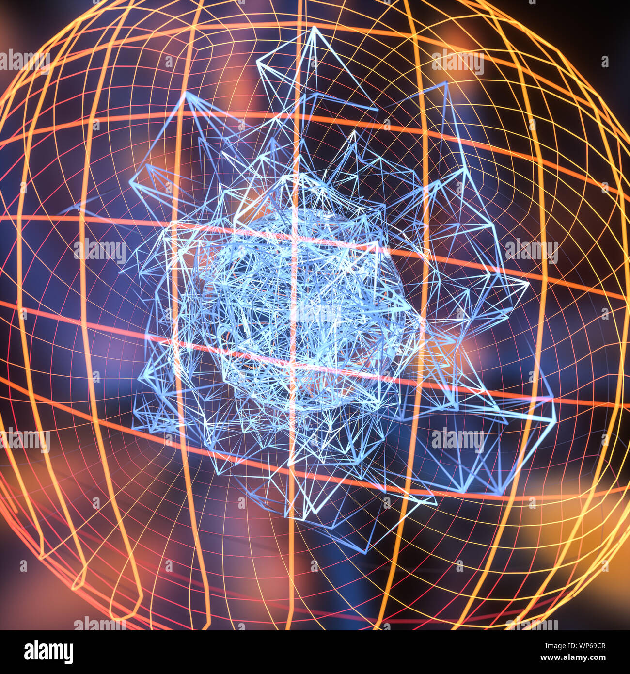 Colorful background and grid of atoms, 3d rendering. Computer digital ...