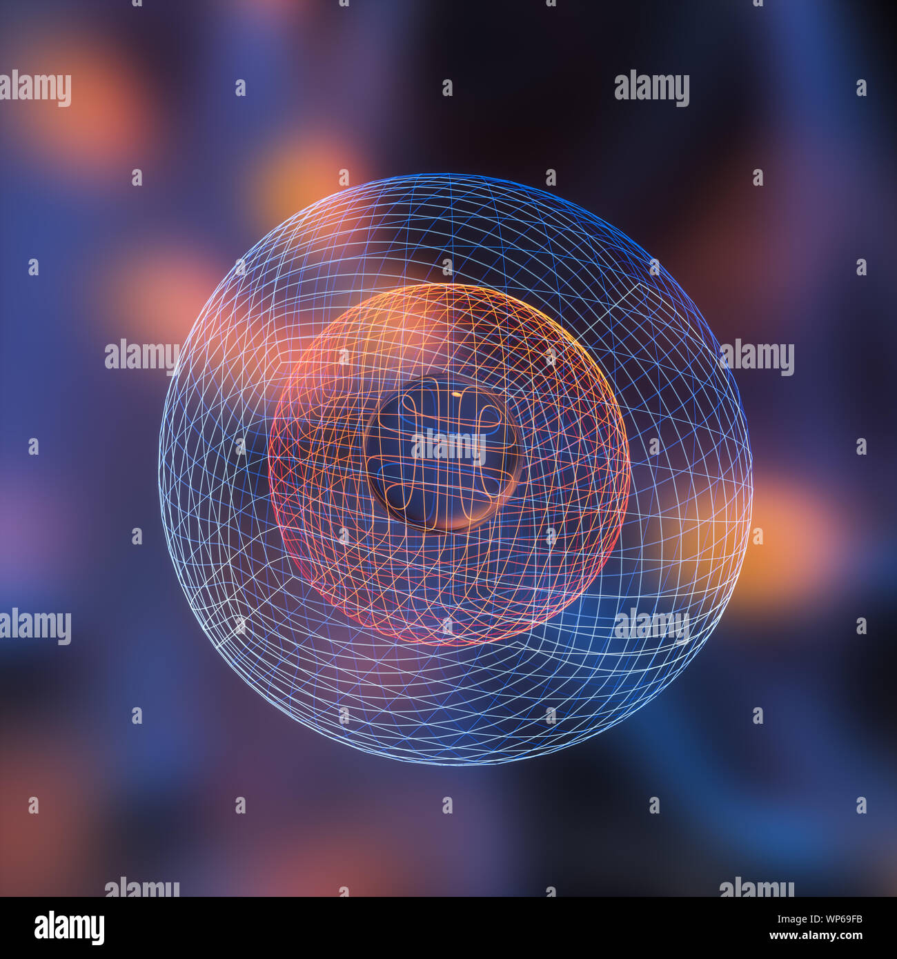 Colorful background and grid of atoms, 3d rendering. Computer digital ...