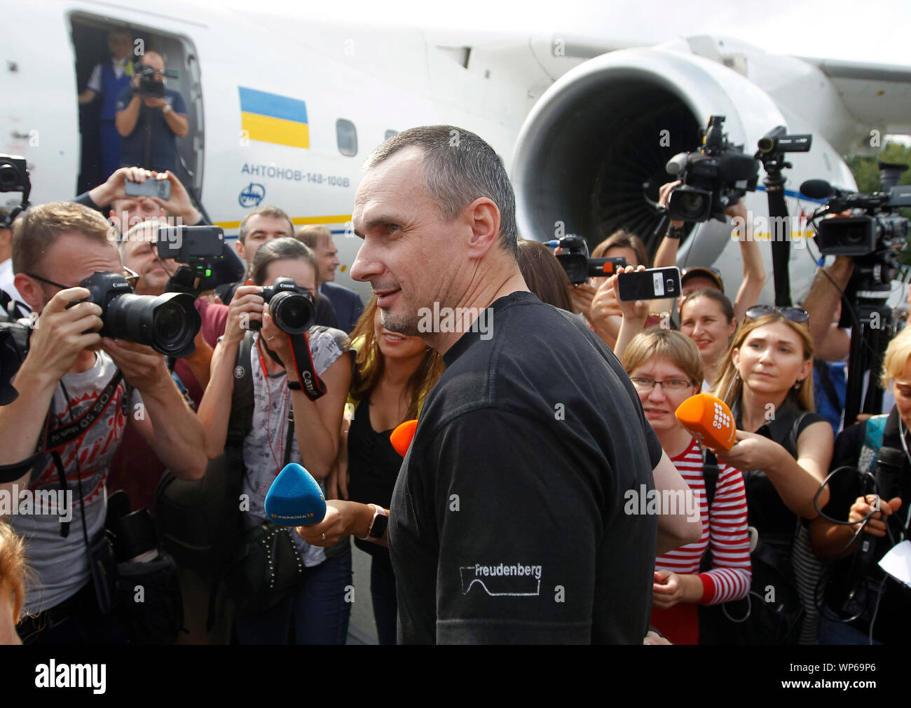 Ukrainian film director Oleg Sentsov seen as a plane with recently ...