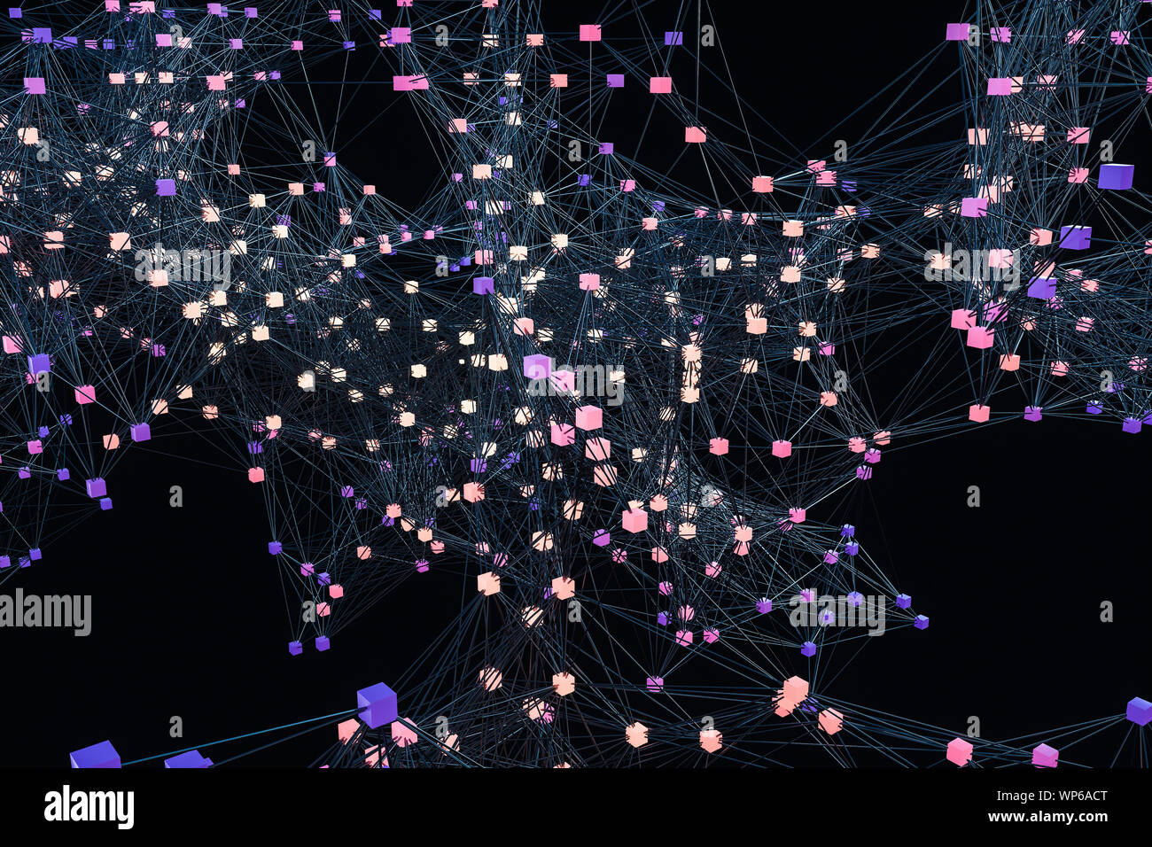 Glowing nodes with variational lines, 3d rendering. Computer digital ...
