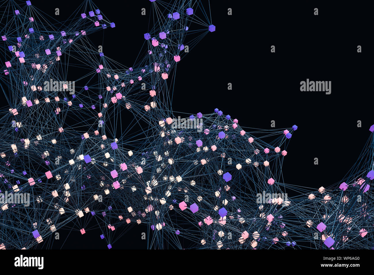 Glowing nodes with variational lines, 3d rendering. Computer digital ...