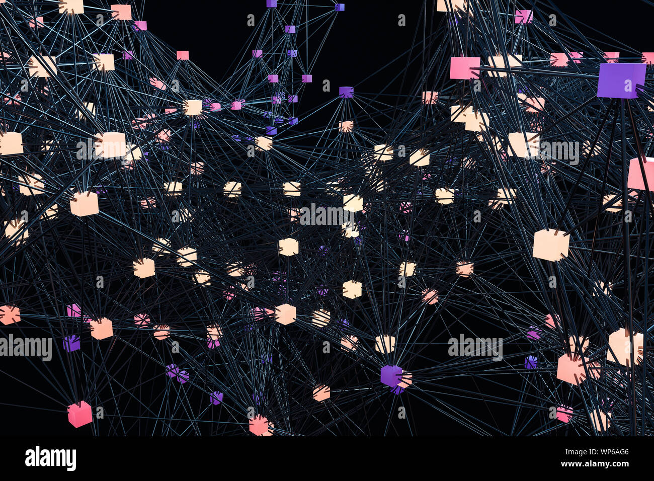 Glowing nodes with variational lines, 3d rendering. Computer digital ...