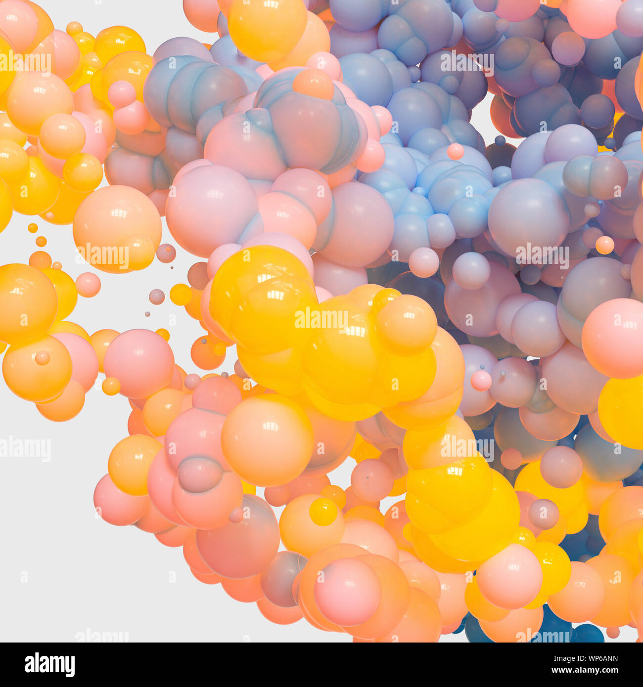 Glowing and flying spheres with white background, 3d rendering ...