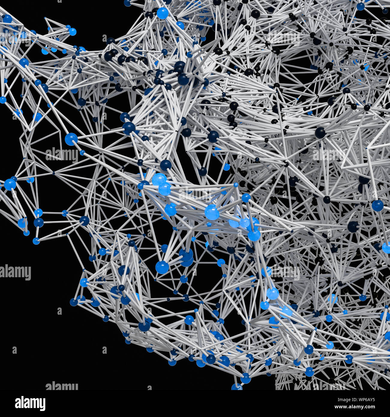 Glowing nodes with variational lines, 3d rendering. Computer digital ...