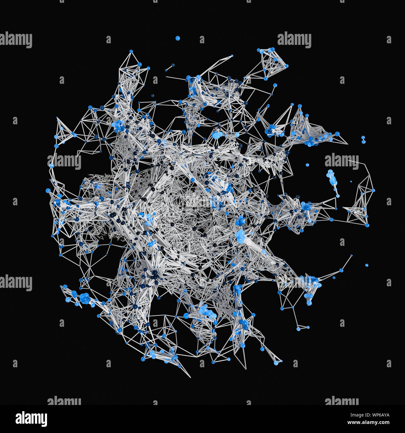 Glowing nodes with variational lines, 3d rendering. Computer digital ...