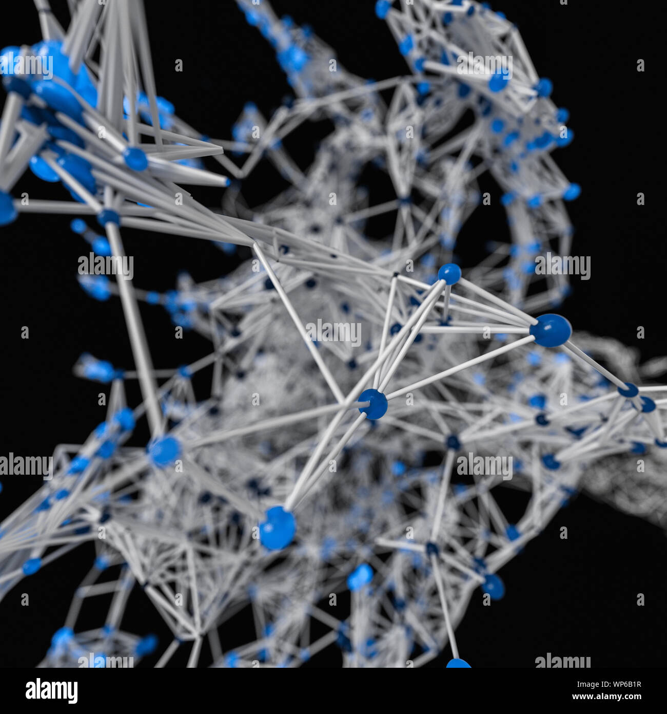 Glowing nodes with variational lines, 3d rendering. Computer digital ...