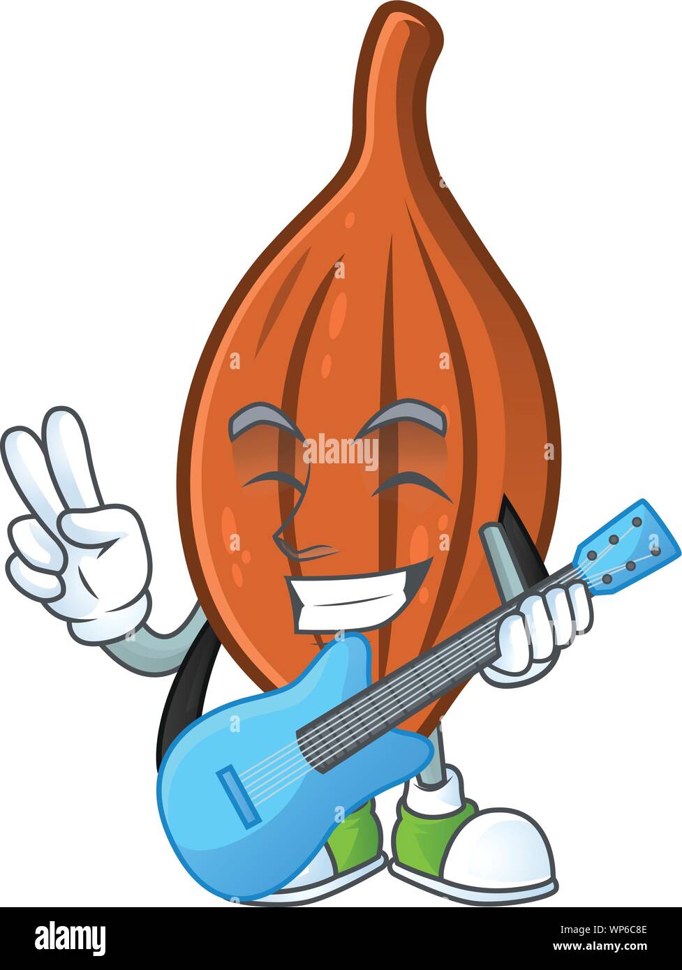 With guitar choco almond cartoon character on white background Stock ...