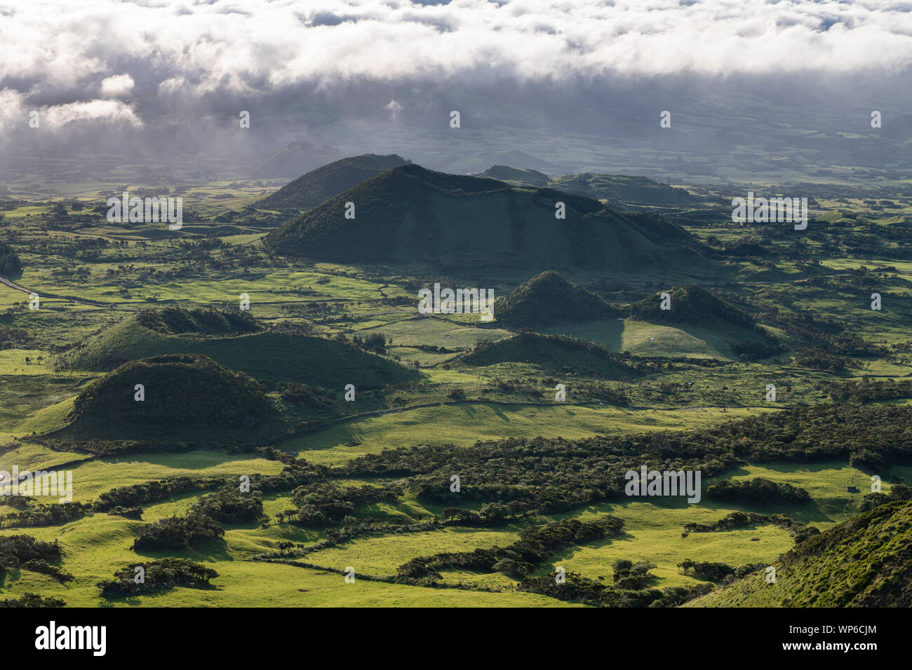 aerial like landscape after sunrise from Pico da Urze overlooking the ...