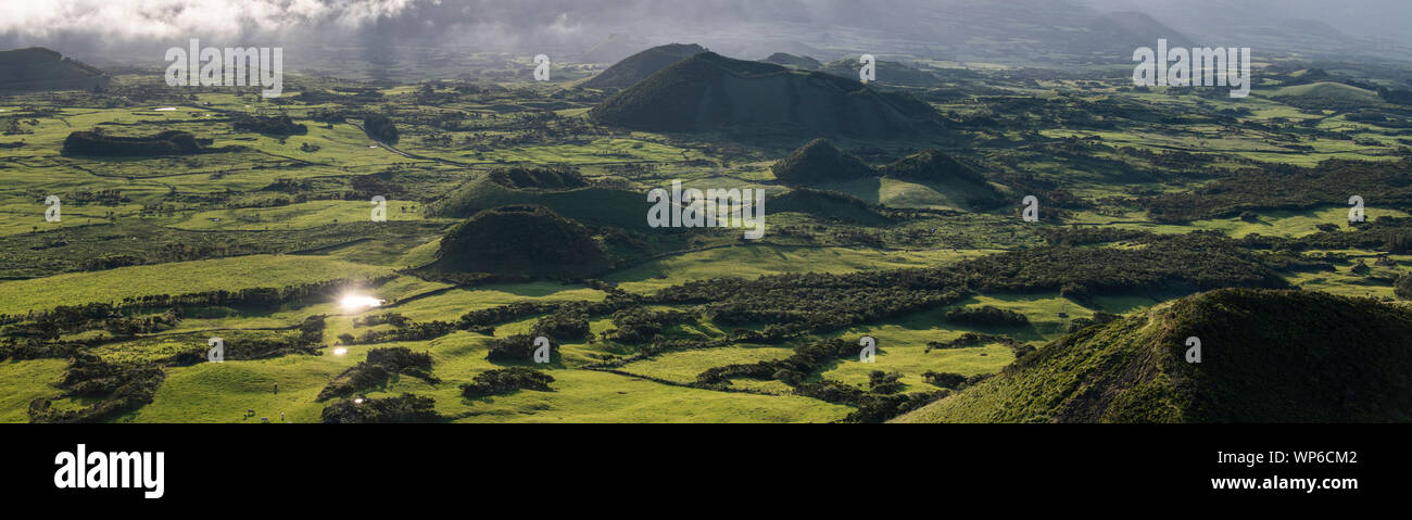 aerial like landscape after sunrise from Pico da Urze overlooking the ...