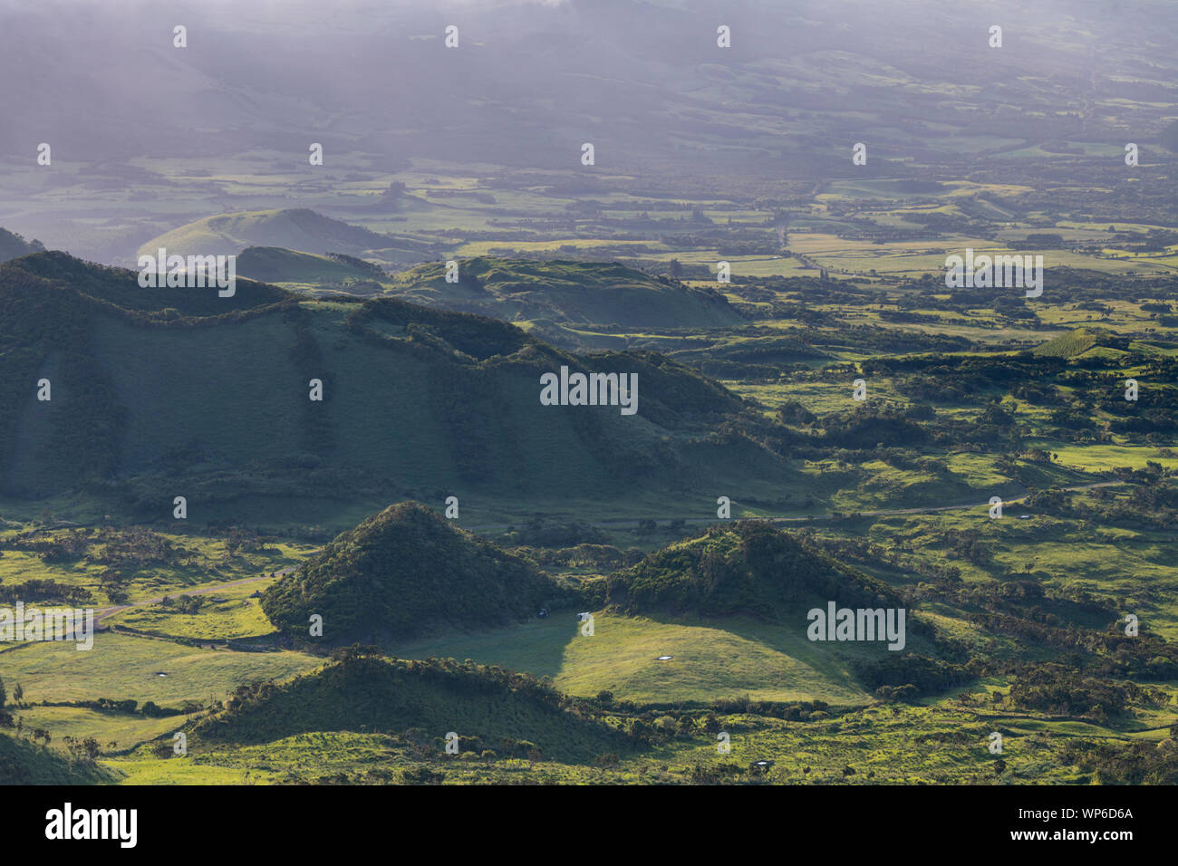 aerial like landscape after sunrise from Pico da Urze overlooking the ...