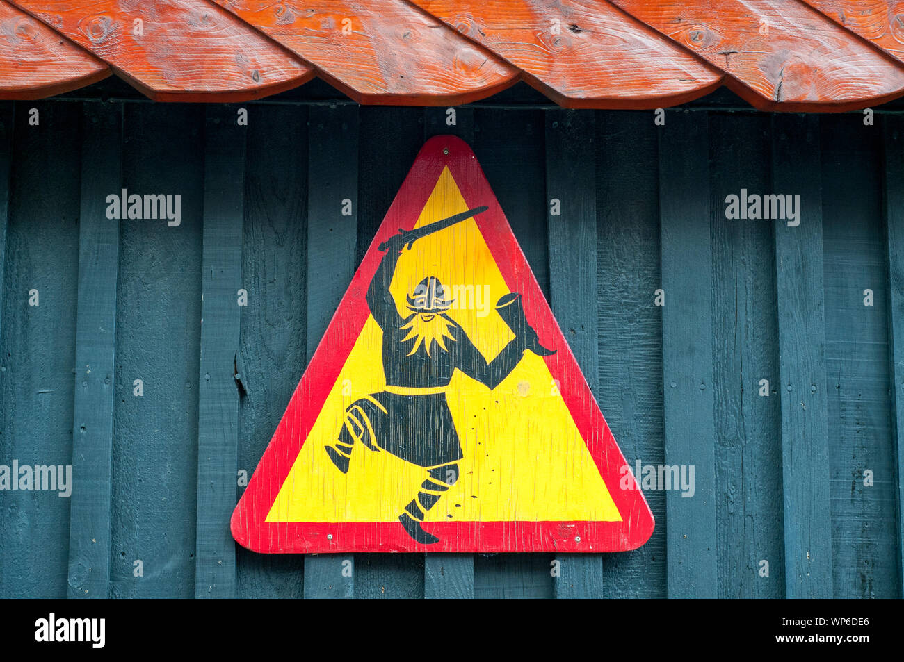 Funny sign with a viking image, Iceland Stock Photo - Alamy
