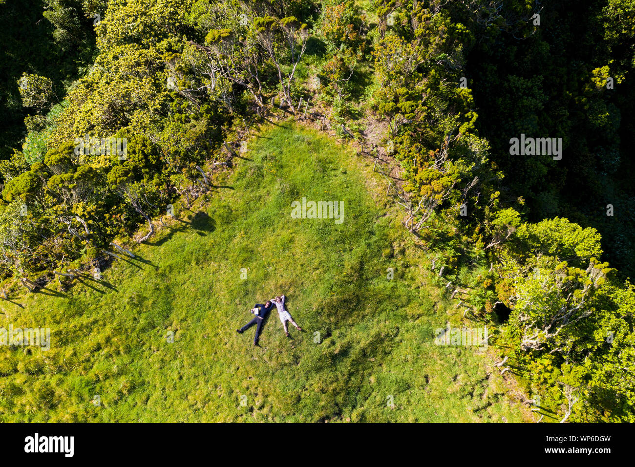 Aerial image of typical green volcanic caldera crater landscape with ...