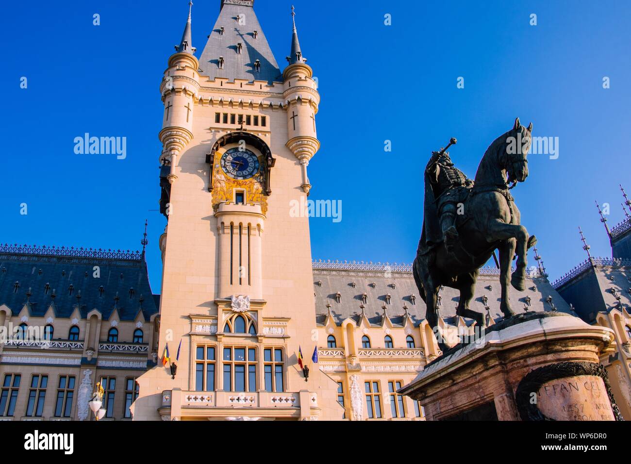IASI, ROMANIA - Aug 24, 2019: Monument to Great and holy Stephan street ...