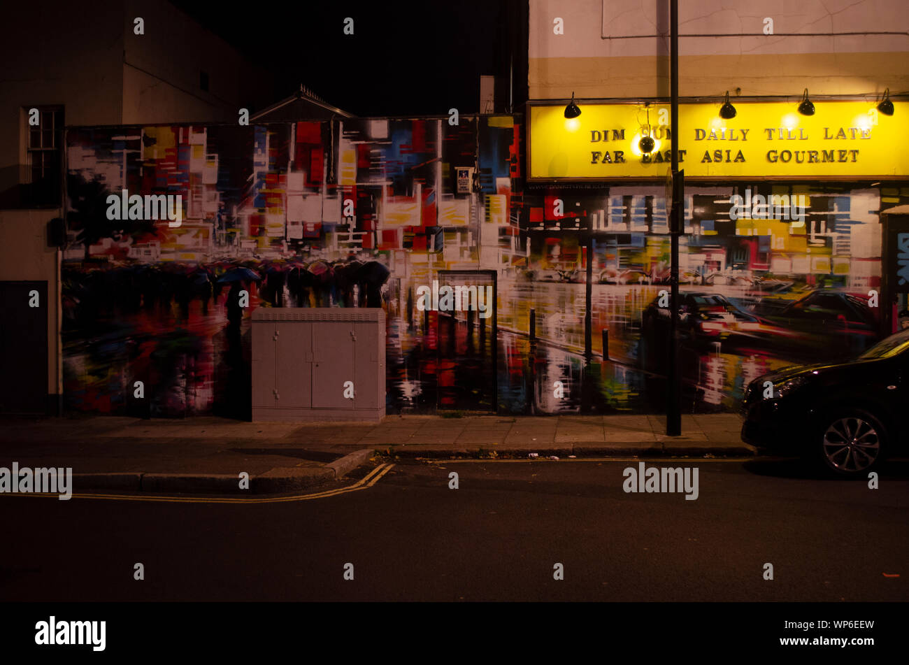 Graffiti 'Liquid Lights', Hartland Road. Depicting a busy city scene ...