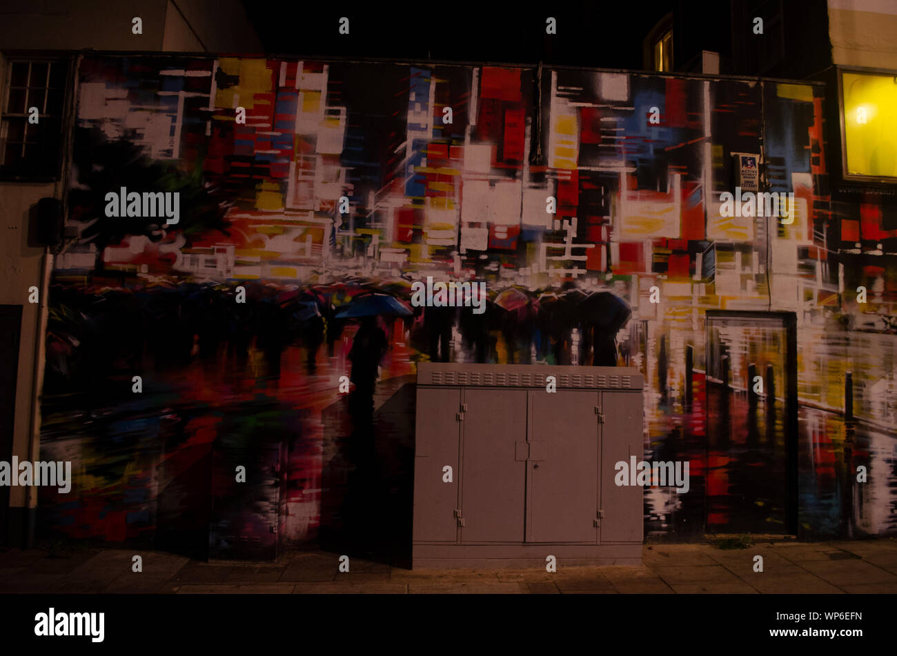 Graffiti 'Liquid Lights', Hartland Road. Depicting a busy city scene ...