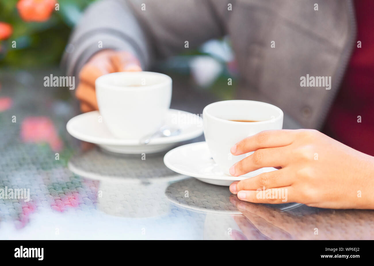 African american man and woman having coffee break together Stock Photo ...