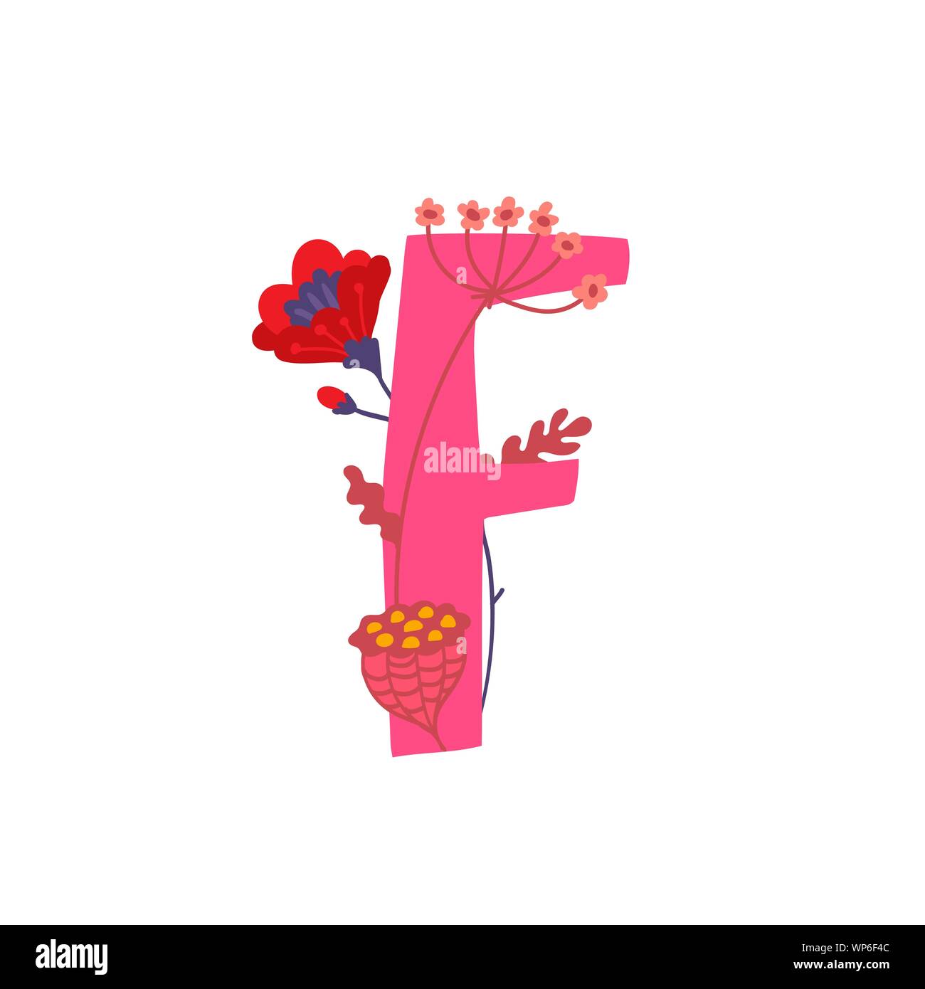Latin letter F in flowers and plants. Vector. Letter in decorative ...