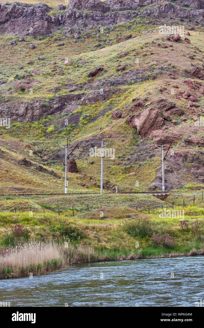 Aras river valley, Mountain landscape, border with Azerbaijan, West ...