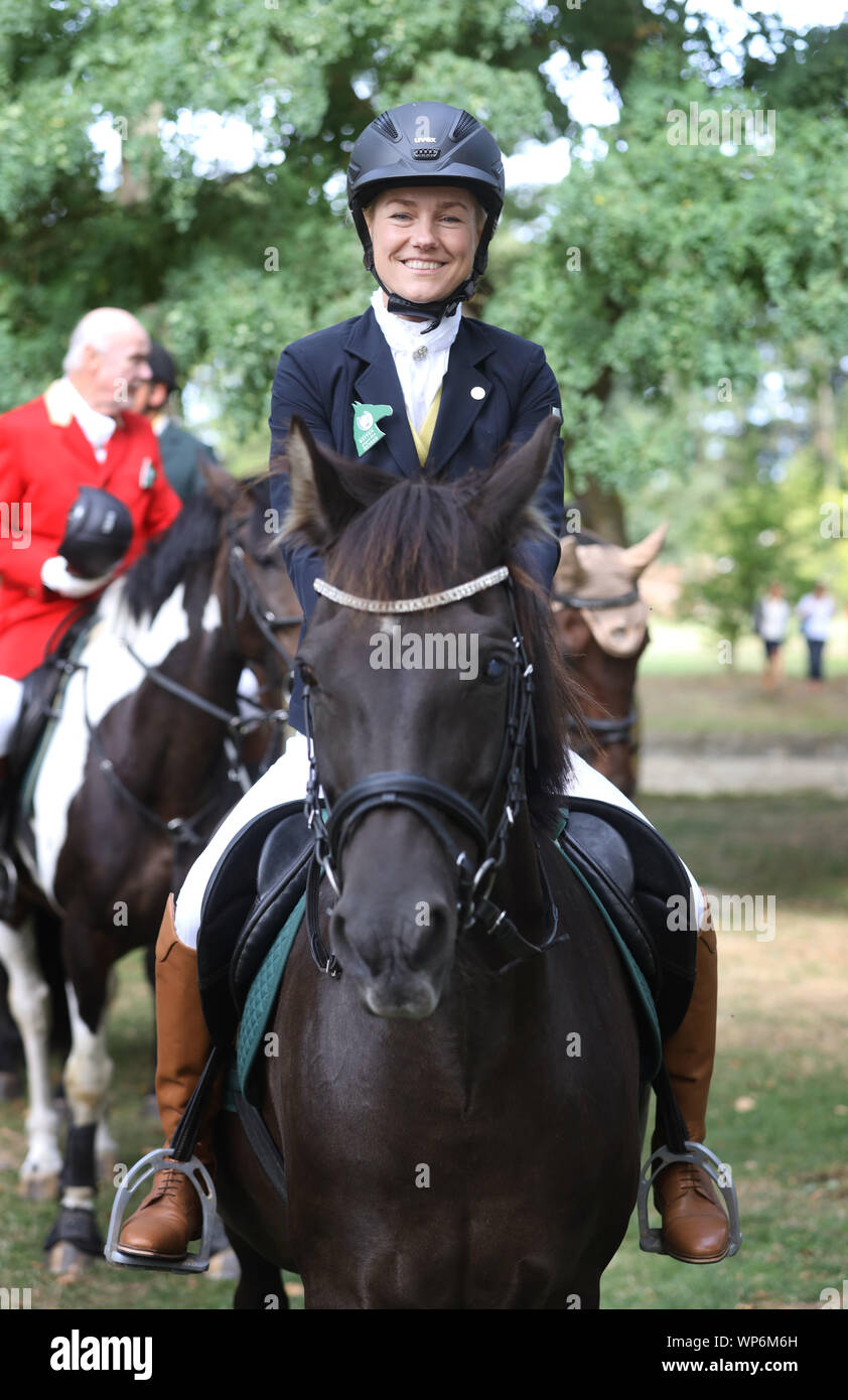 Usedom, Germany. 07th Sep, 2019. Actress Rhea Harder sits on a horse in ...