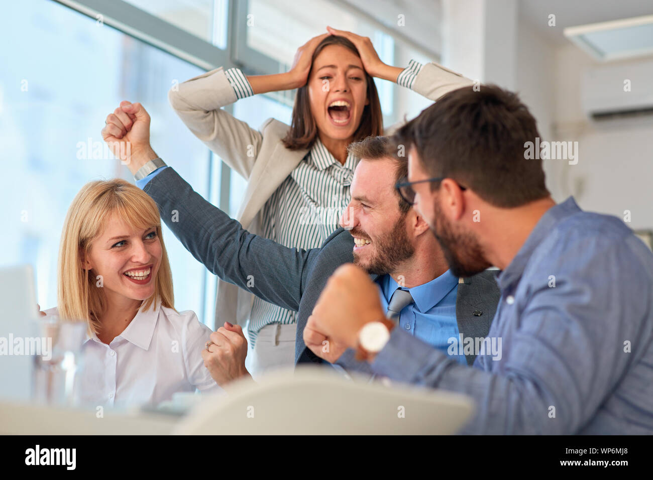 Successful happy business team meeting discussion working concept Stock ...