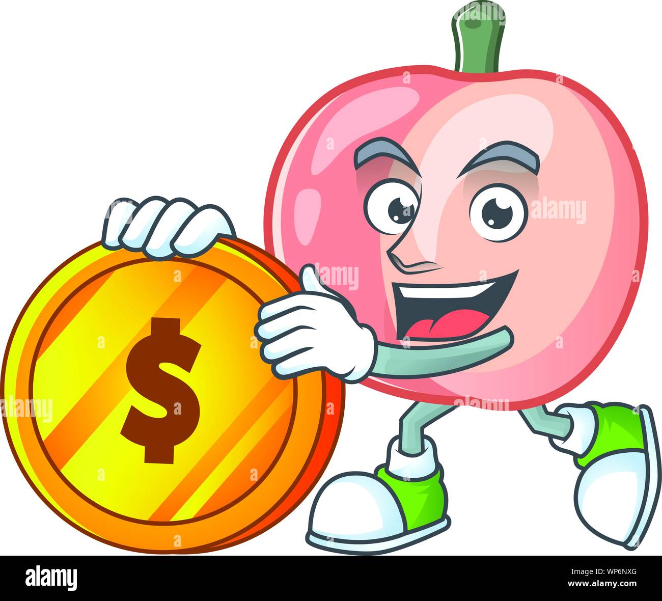 Bring coin fruit peach fresh character with mascot Stock Vector Image ...