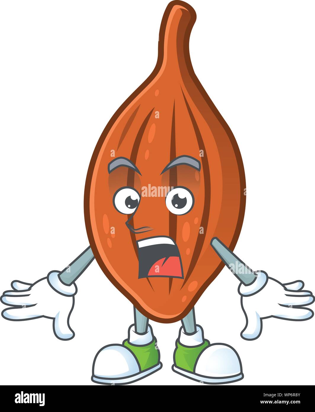 Surprised choco almond cartoon character on white background Stock ...