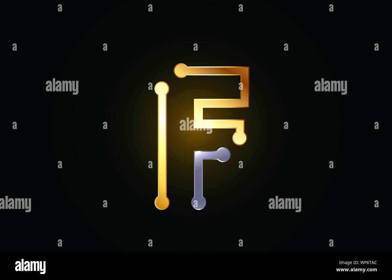 gold and silver metal letter F alphabet logo icon design suitable as a ...