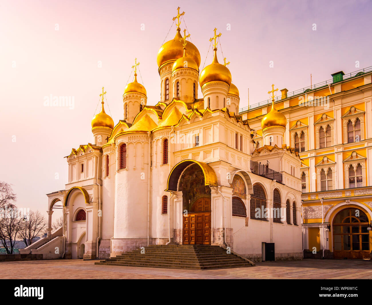 Cathedral of the Annunciation with majestic golden copulas or domes in ...