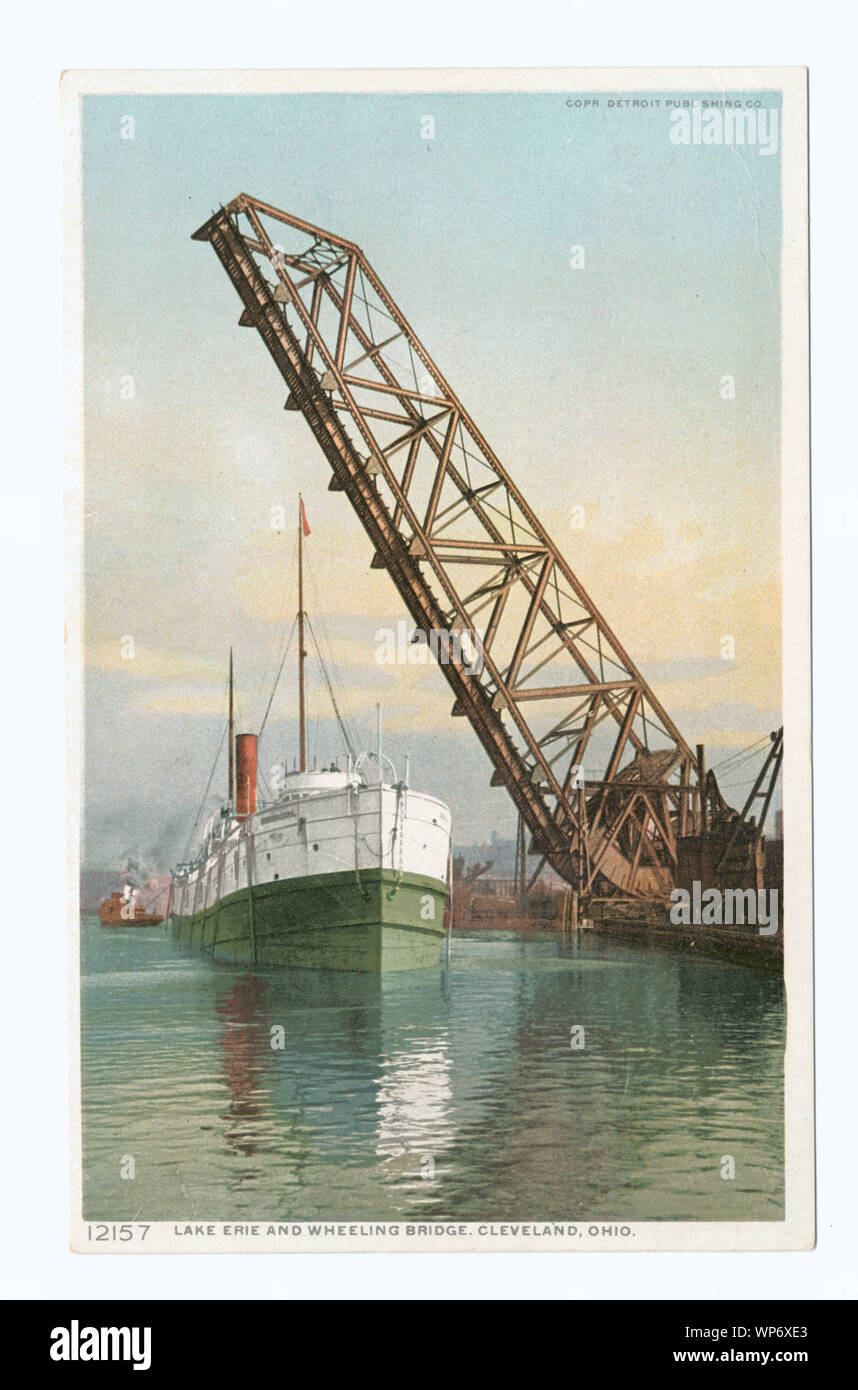 The freighter Susquehanna going under the Wheeler Bridge in Cleveland ...