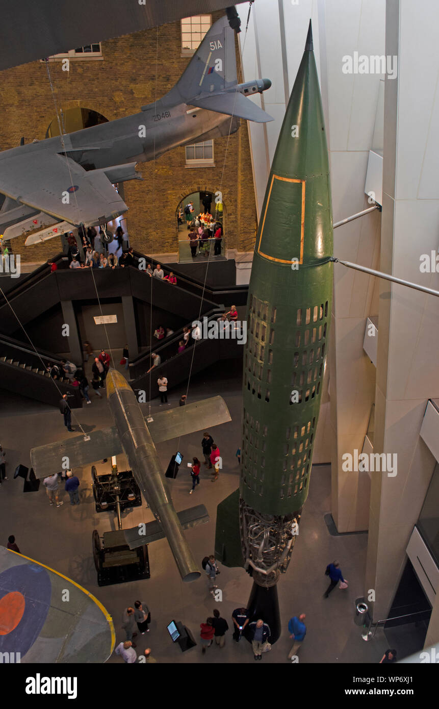 German V2 (vengeance 2) World War II rocket at the Imperial War Museum ...