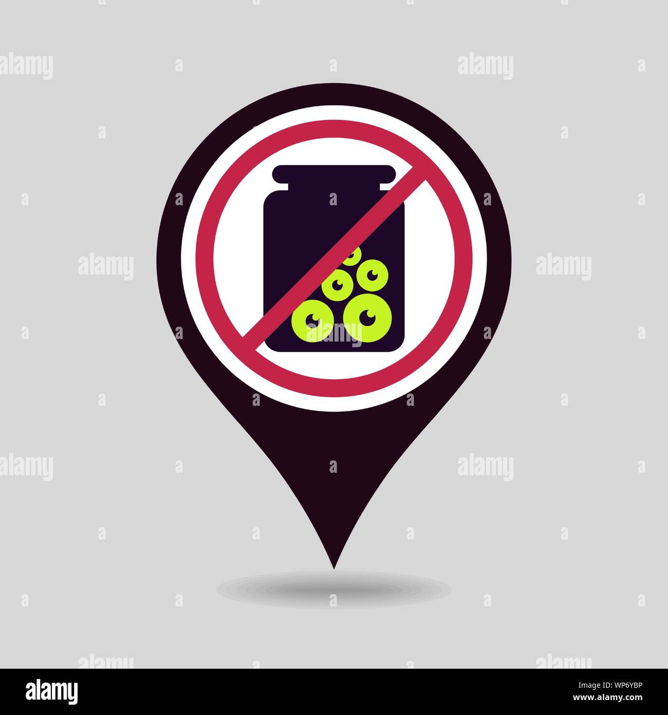 No, Ban or Stop signs. Halloween, eye glass jar pin map icon. Map ...