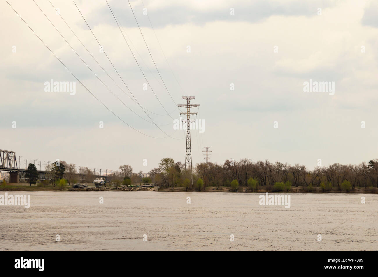 High-voltage power line over the Dnieper River Stock Photo - Alamy
