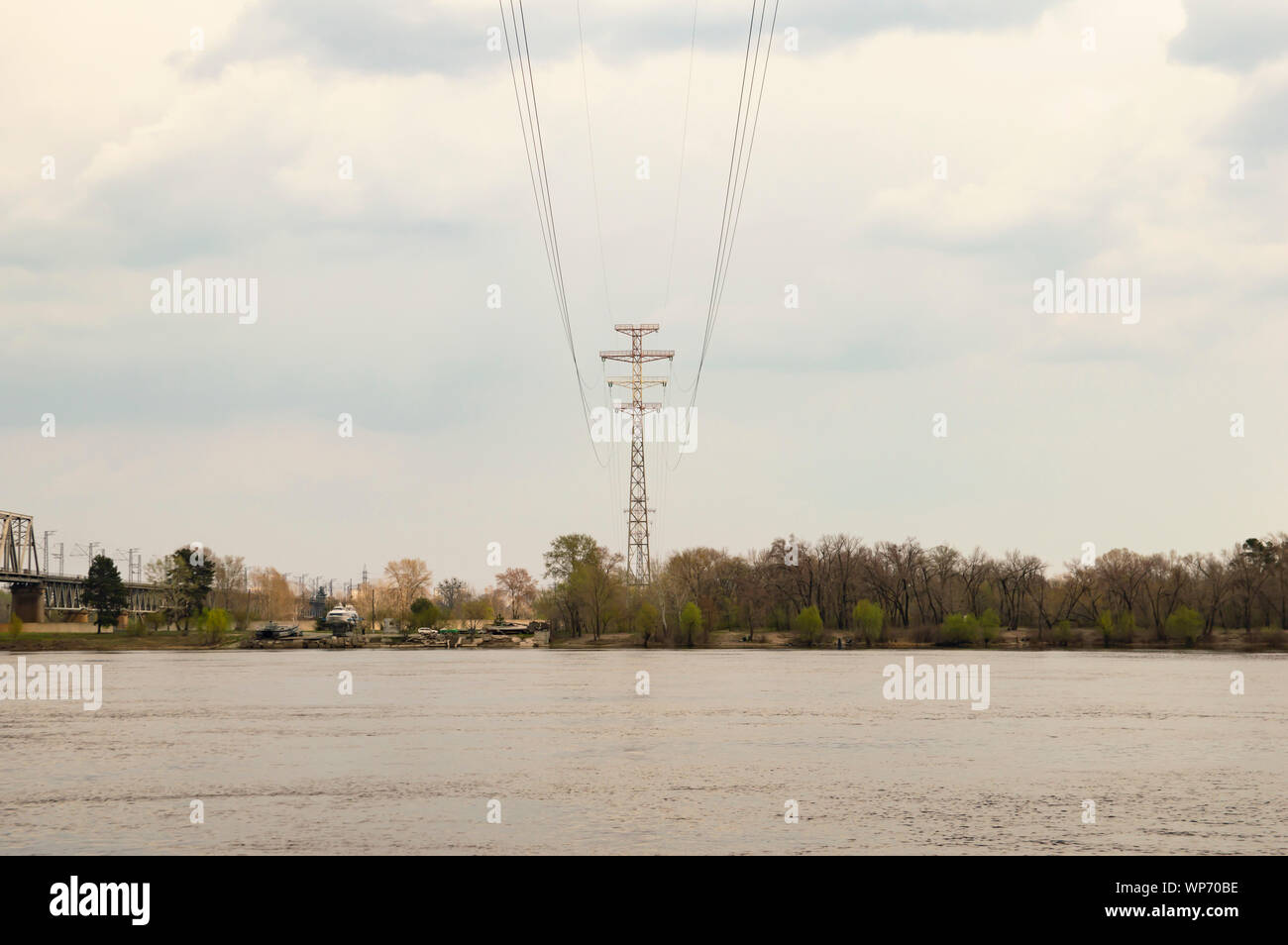 High-voltage power line over the Dnieper River Stock Photo - Alamy
