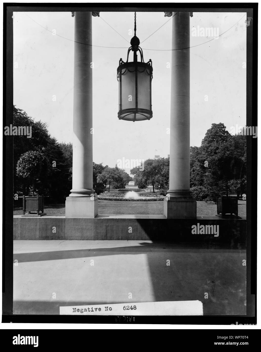 Lamp hanging from the ceiling of the north entrance portico at the ...