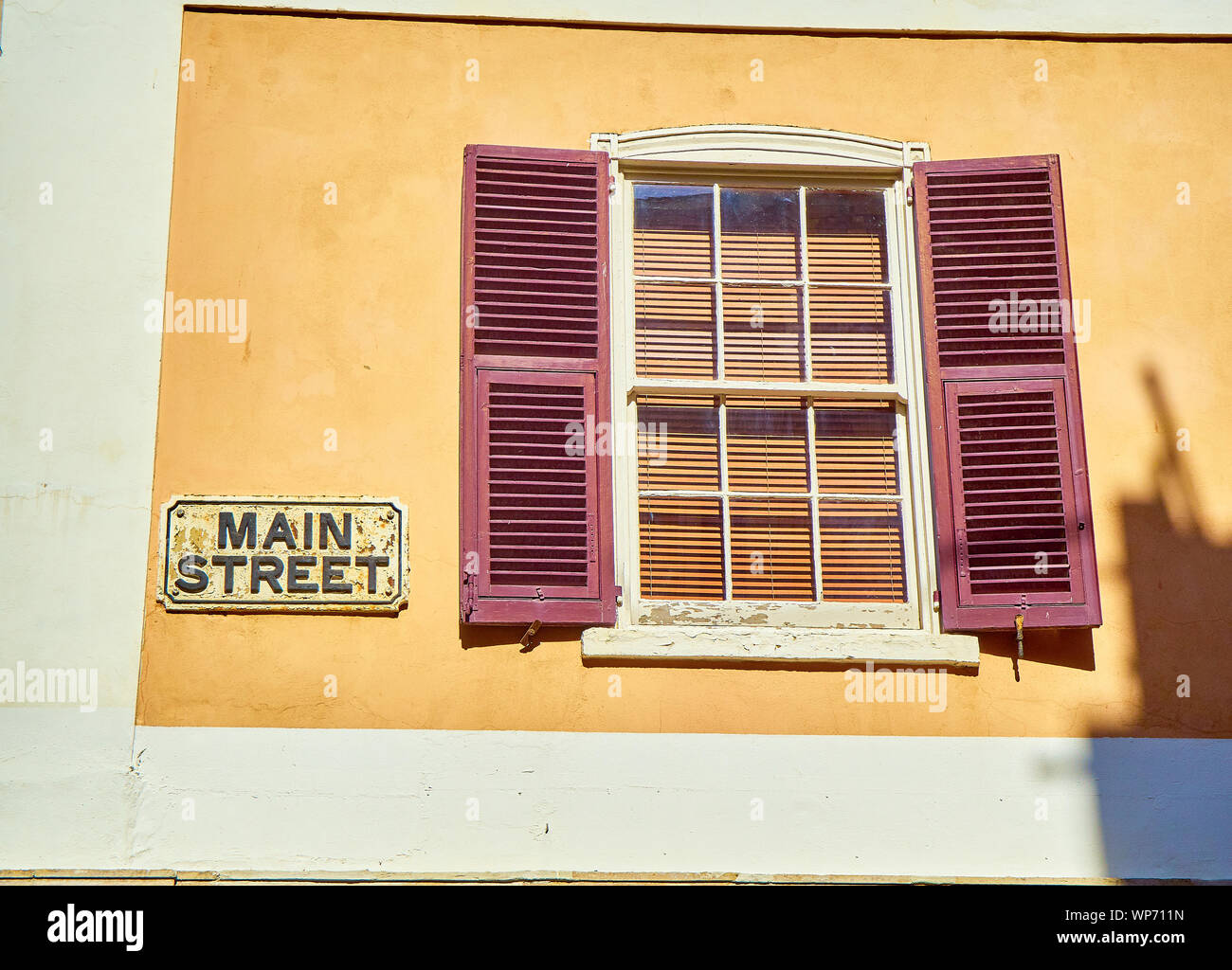 A typical building of Gibraltar downtown. View from Main street ...
