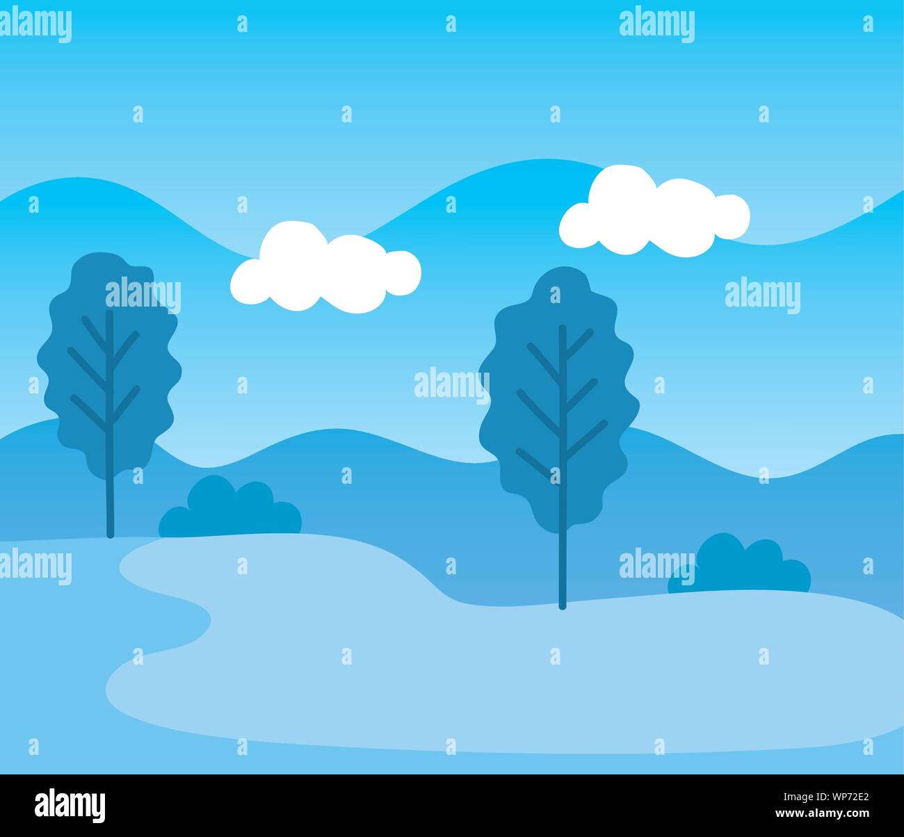 nature trees with clouds and mountains landscape Stock Vector Image ...