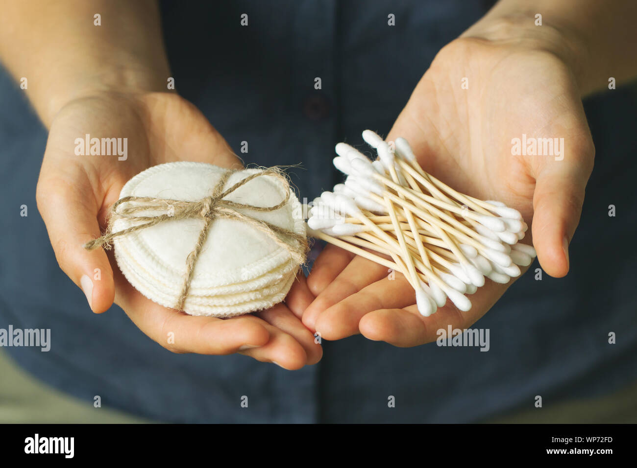 Set of eco-friendly body care items in the woman's hand. Reusable ...