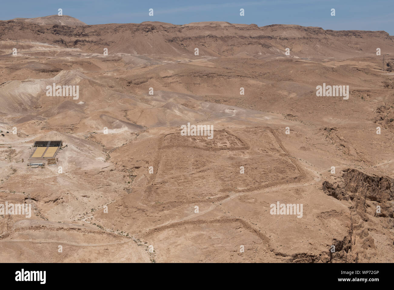 Israel, historic Masada aka Massada. Overview of Camp F and the Sound ...
