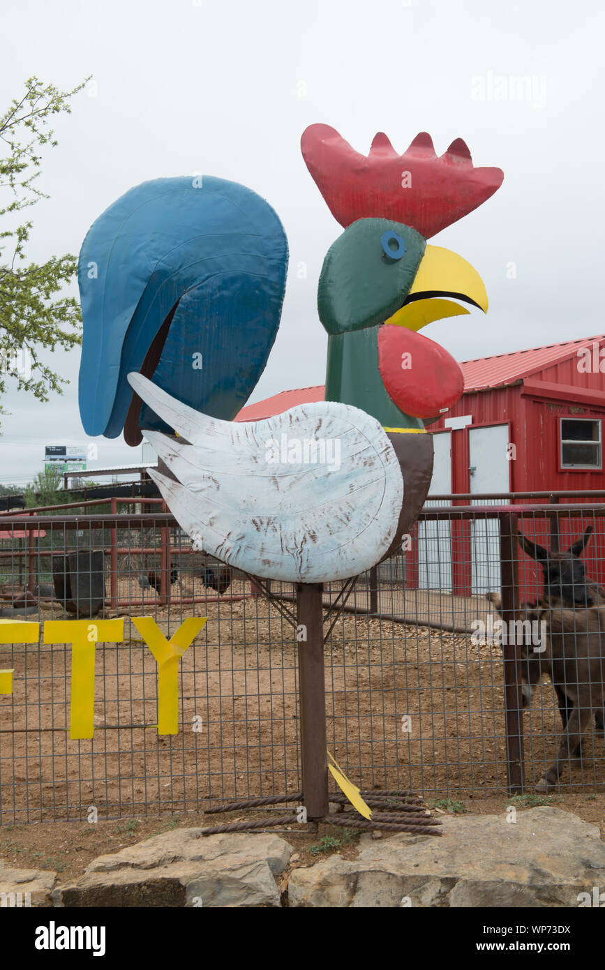 Large metal chickens for sale at the Pottery Ranch pottery store in ...