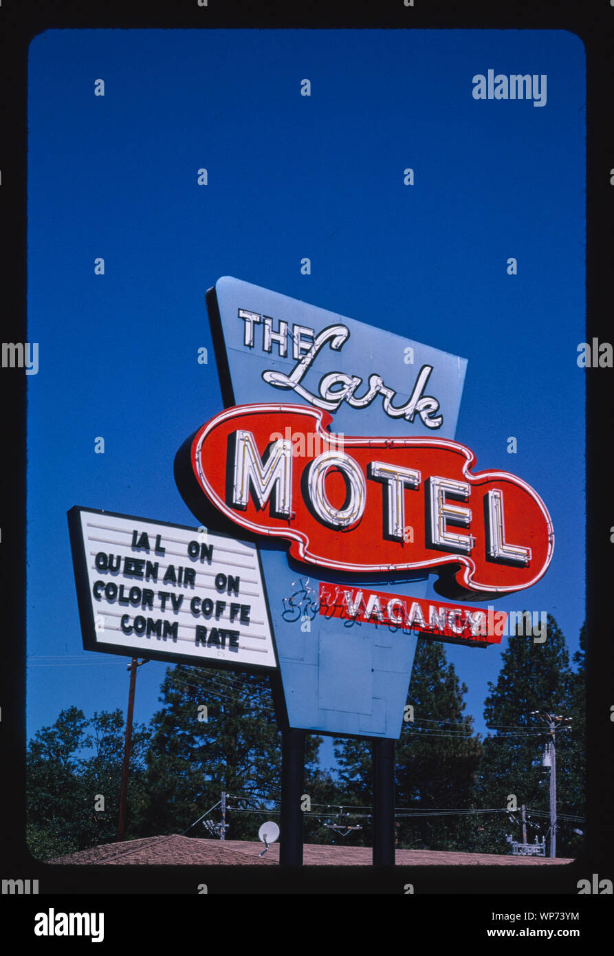Lark Motel sign, vertical view, Route 101, Willits, California Stock ...