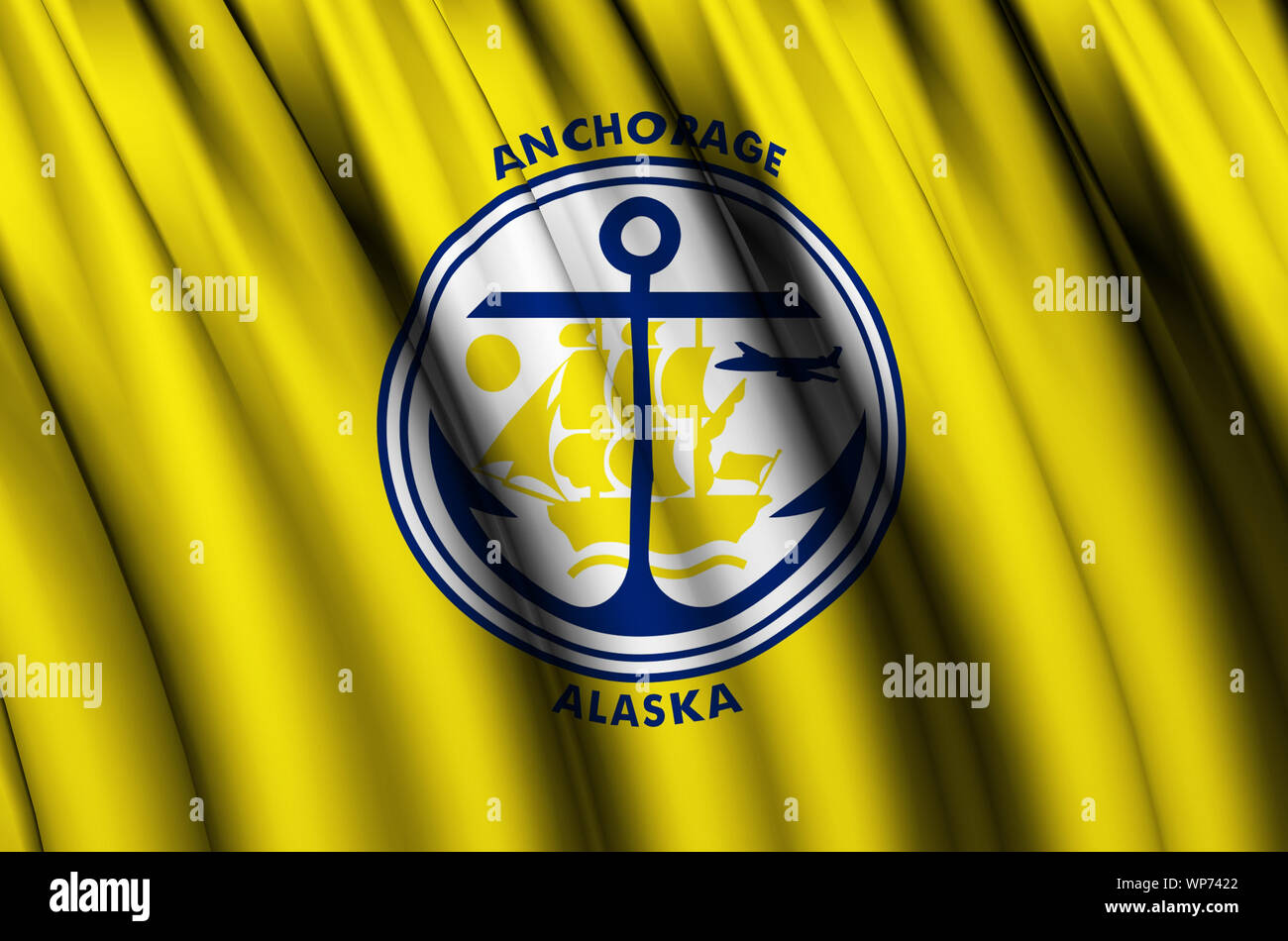 Anchorage Alaska waving flag illustration. Regions and Cities of the ...