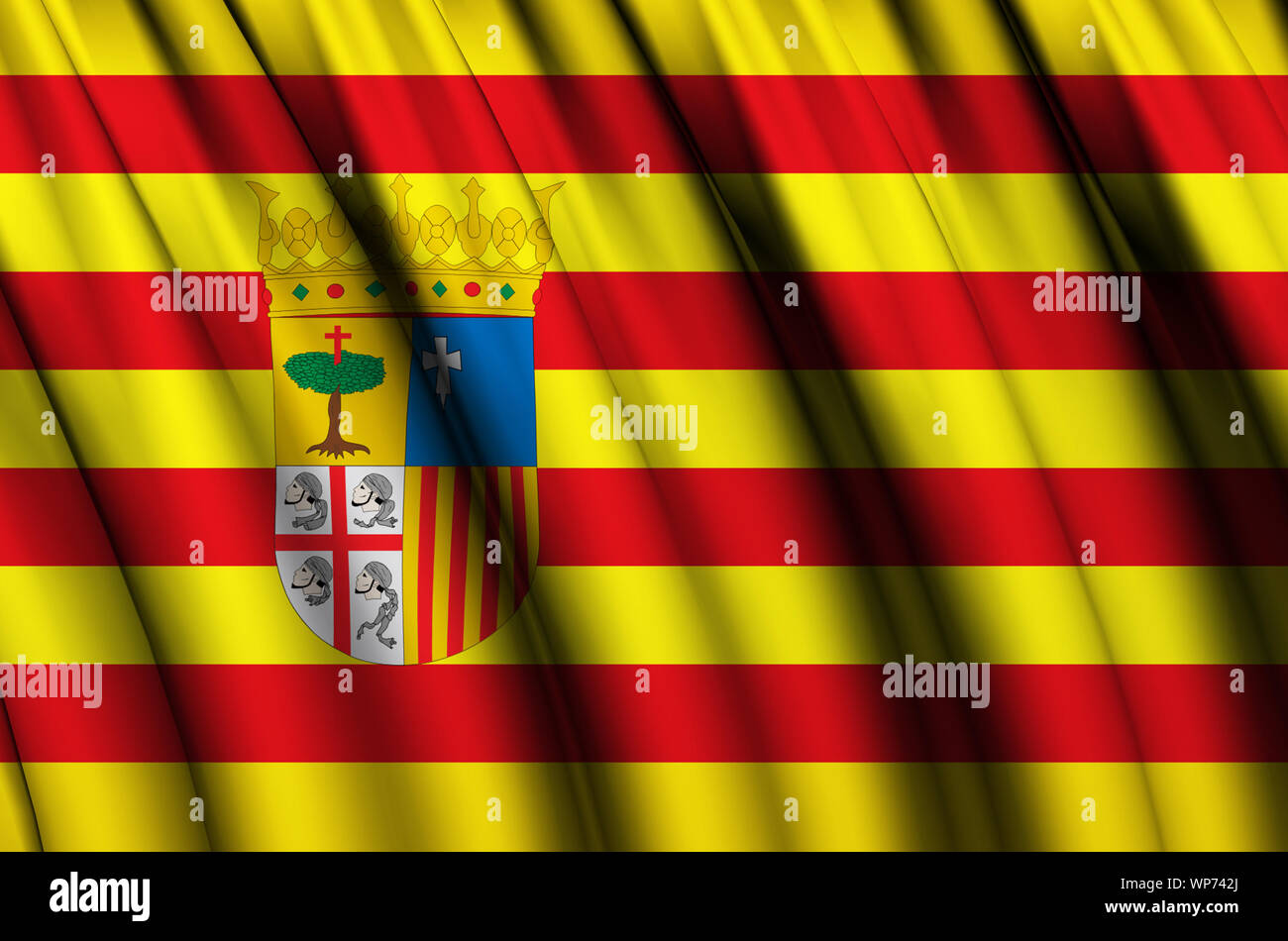 Aragon waving flag illustration. Regions and cities of Spain. Perfect ...