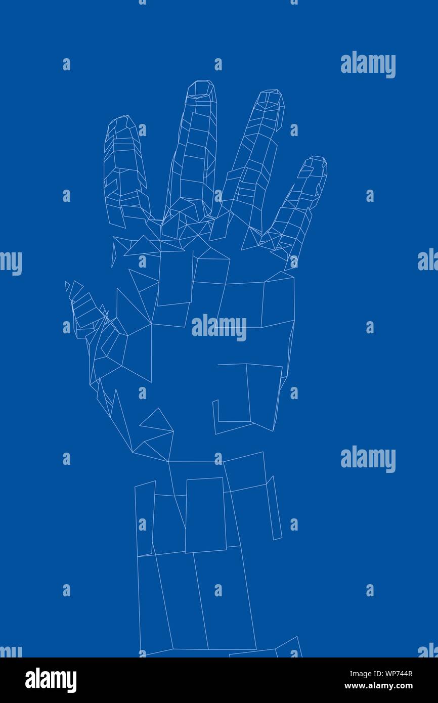 Outline human hand vector. Wire-frame style. The layers of visible and ...
