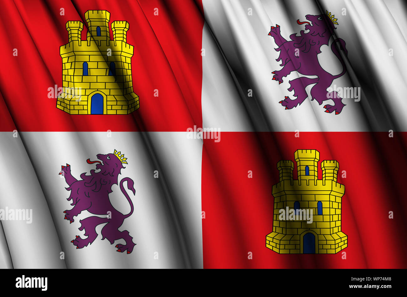 Castilla Y Leon waving flag illustration. Regions and cities of Spain ...
