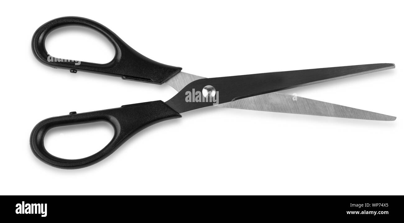 Black handled scissors isolated on white background Stock Photo - Alamy