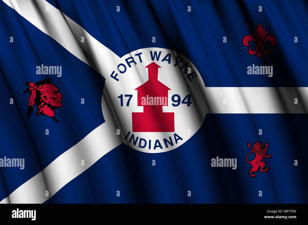 Fort Wayne Indiana waving flag illustration. Regions and Cities of the ...