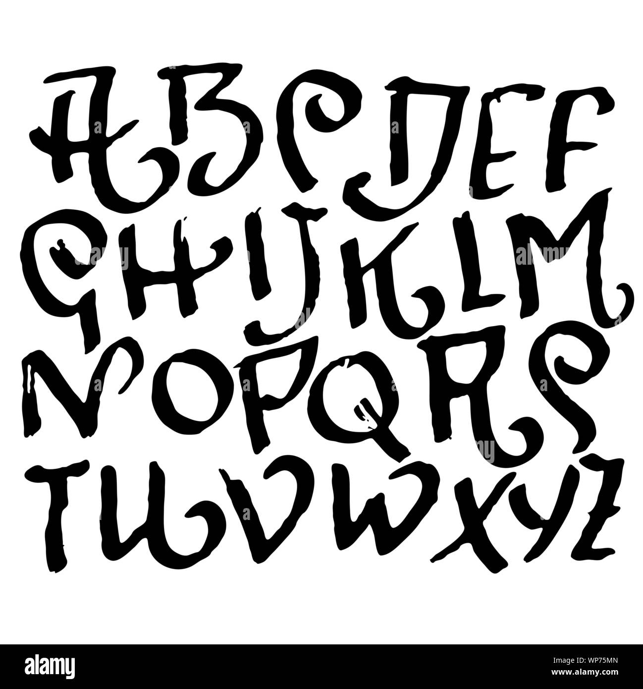 Hand drawn brush font. Modern brush lettering. Grunge style alphabet ...