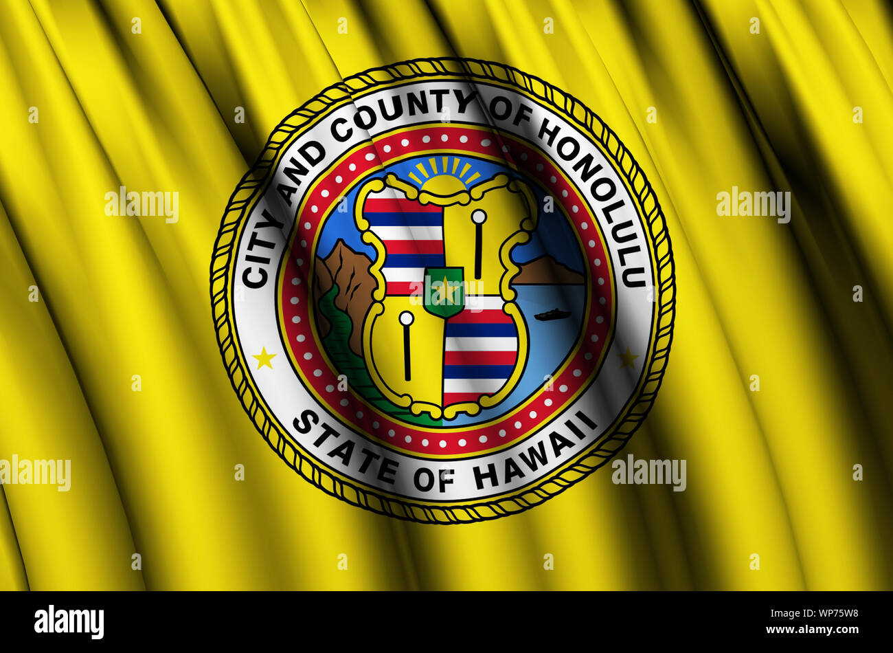 Honolulu Hawaii waving flag illustration. Regions and Cities of the ...