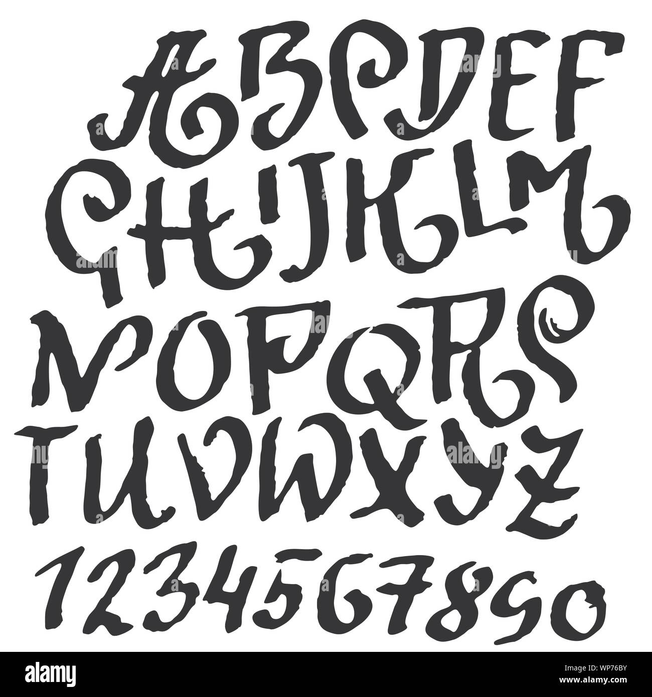 Hand drawn brush font. Modern brush lettering. Grunge style alphabet ...