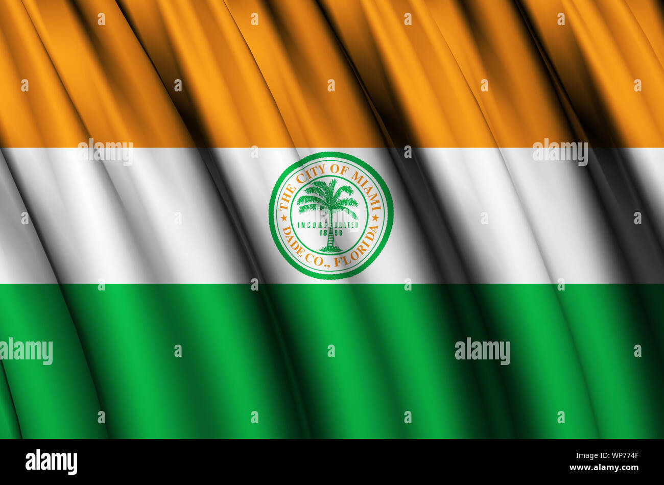 Miami Florida waving flag illustration. Regions and Cities of the ...